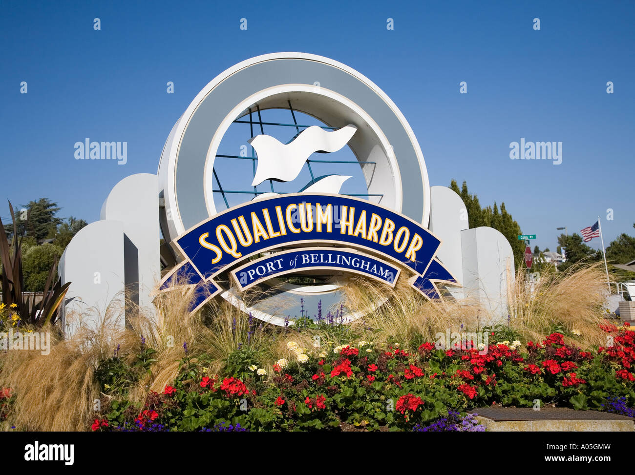 Sign at entrance to Squalicum harbor port of Bellingham Washington ...