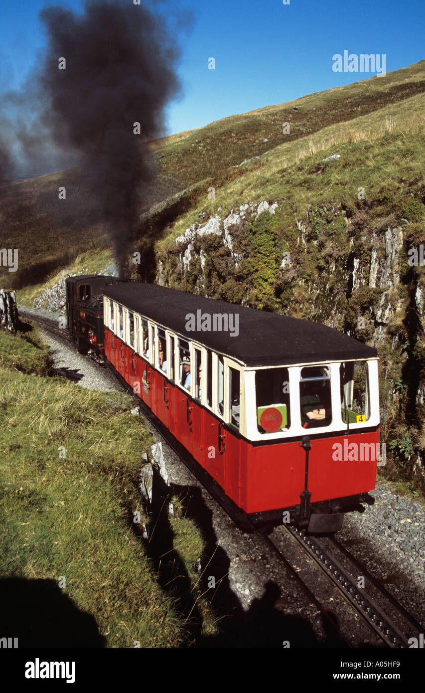 SNOWDON MOUNTAIN RAILWAY Steam train carrying tourists up Snowdon ...