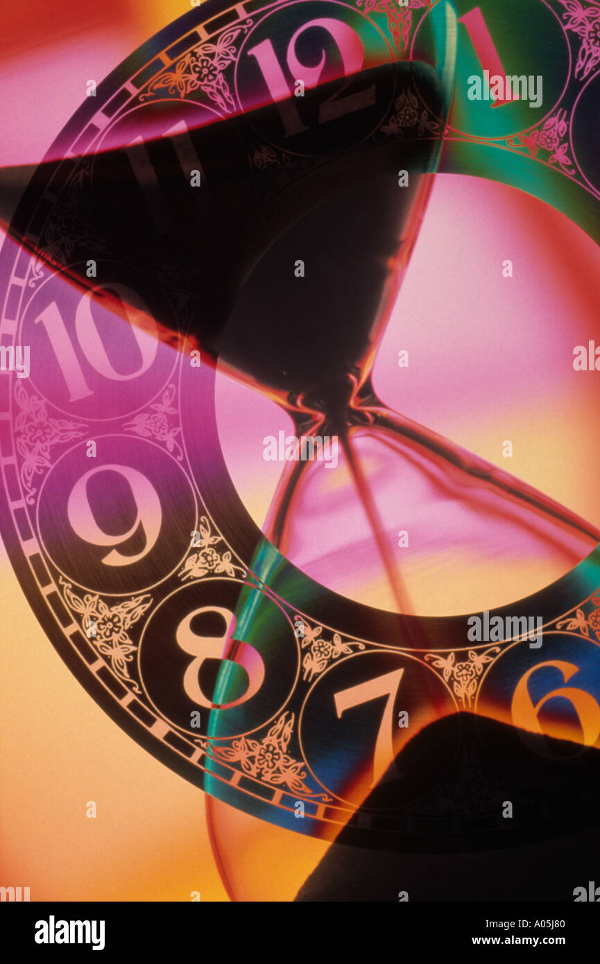 Computer generated image depicting time with an hourglass and a clock ...