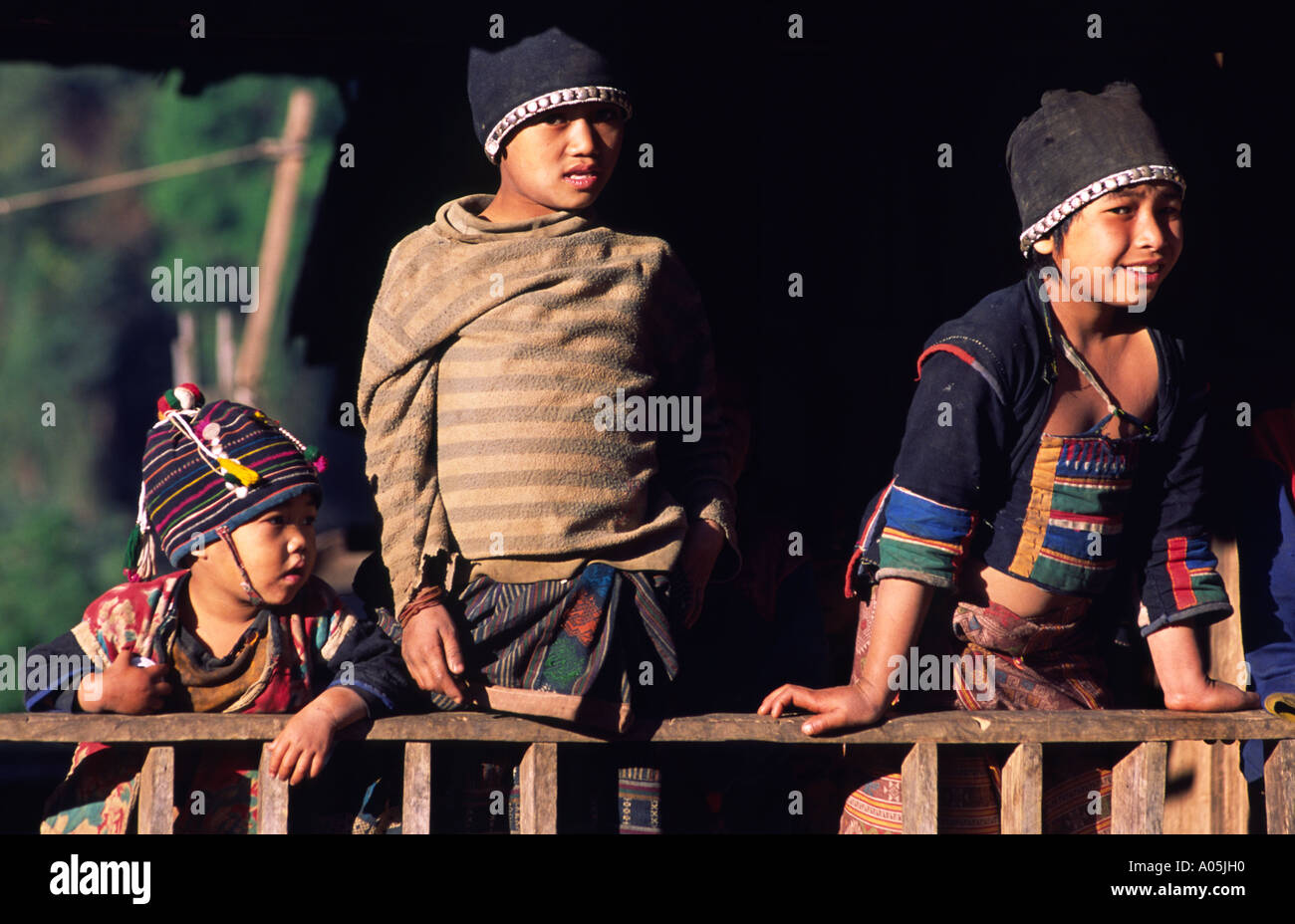 Akha girls. Muang Sing district, Luang Nam Tha, Laos Stock Photo - Alamy