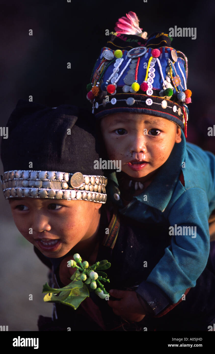 Akha kids. Ban Nammat, Luang Nam Tha, Laos Stock Photo - Alamy