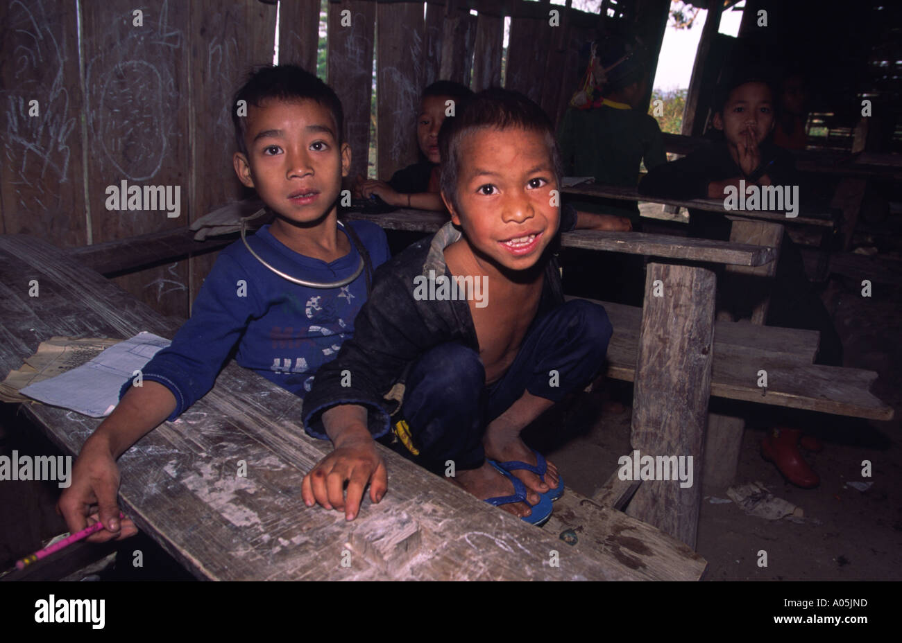 School boys in an Akha village. Muang Sing district, Luang Nam Tha ...