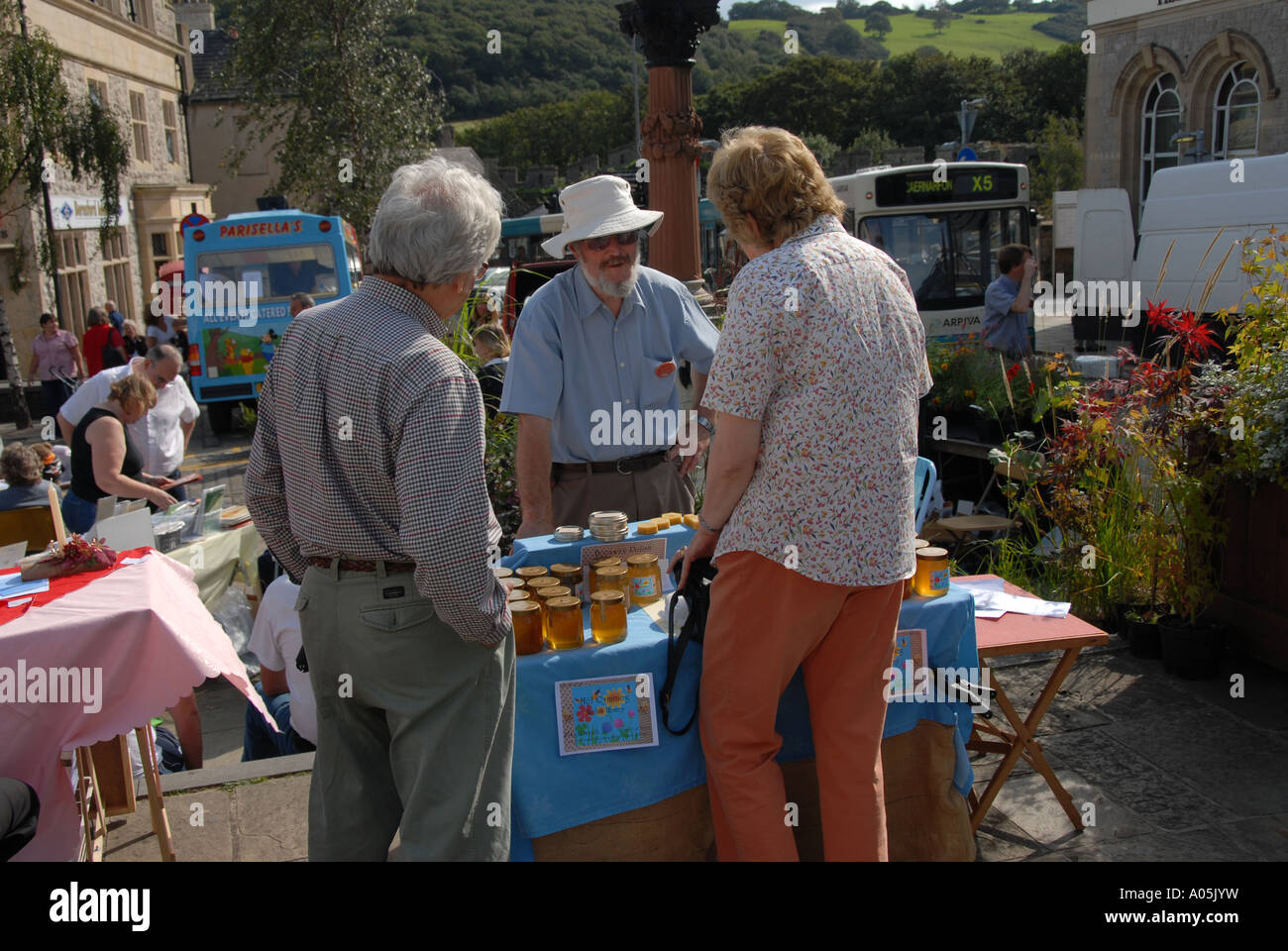 People and Stalls Honey Fair Conwy North West Wales Stock Photo - Alamy