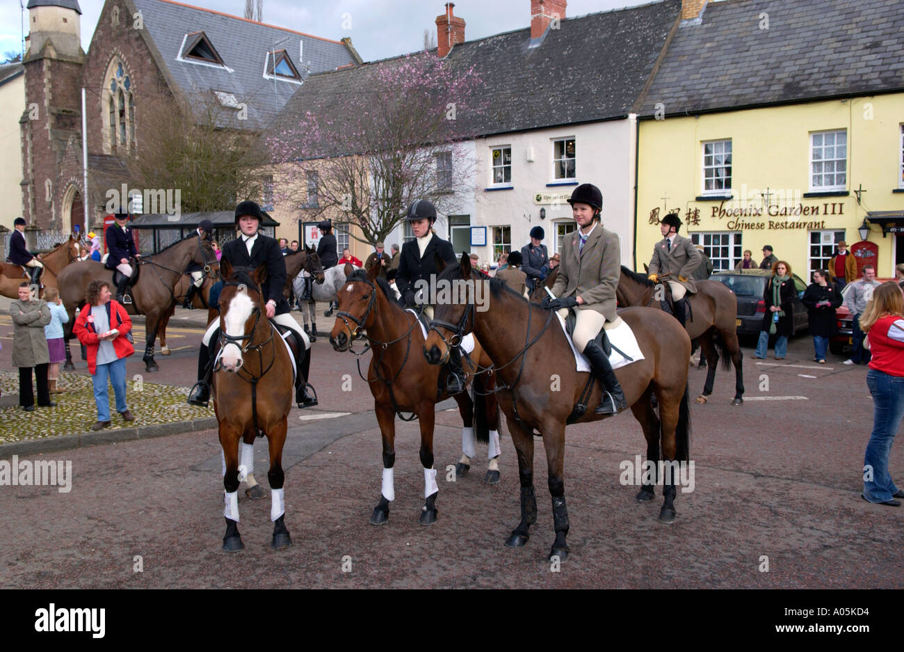Curre and Llangibby Hunt meet in Usk Monmouthshire Wales UK GB the day ...