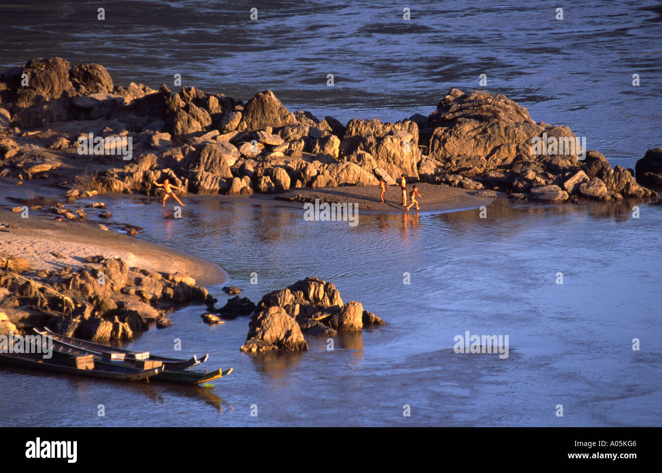 Rock formations in the Mekong river. Pakbeng, Udomxai, Laos Stock Photo ...