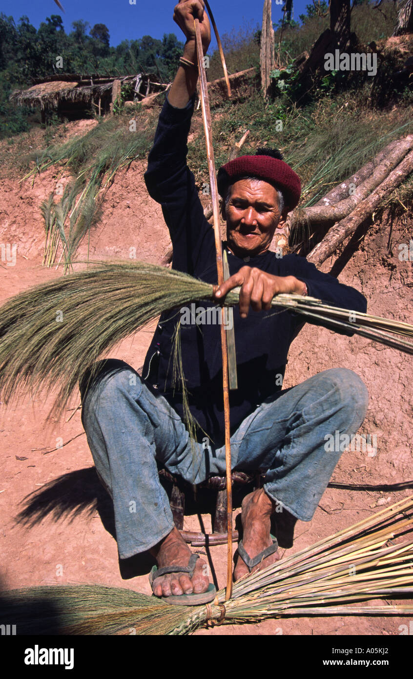 Lanten man making a broom. Luang Nam Tha district, Laos Stock Photo - Alamy
