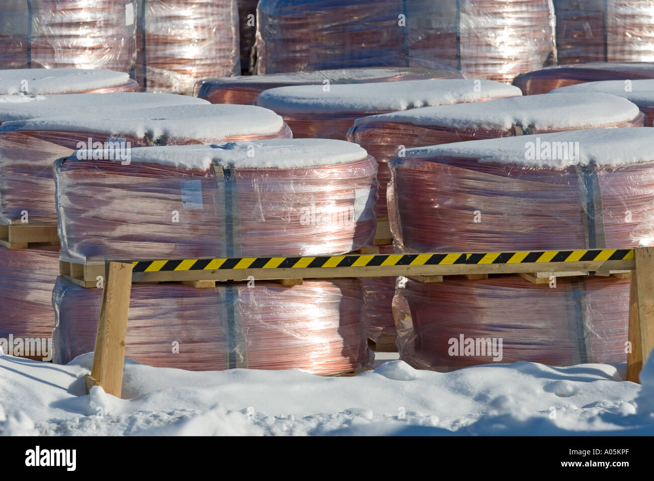 Inventory of industrial large copper cable rolls wrapped to plastic and ...