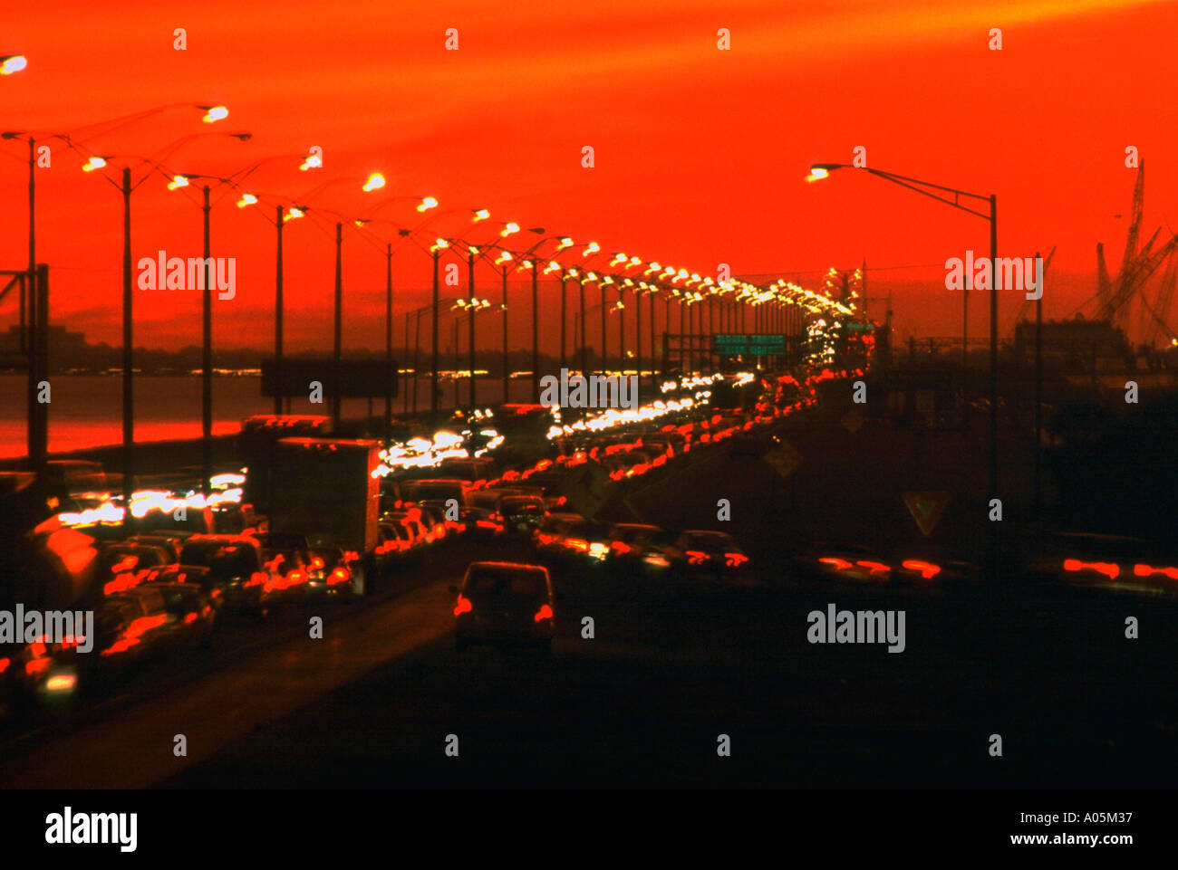 Evening rush hour traffic back up on the Howard Franklin bridge over ...