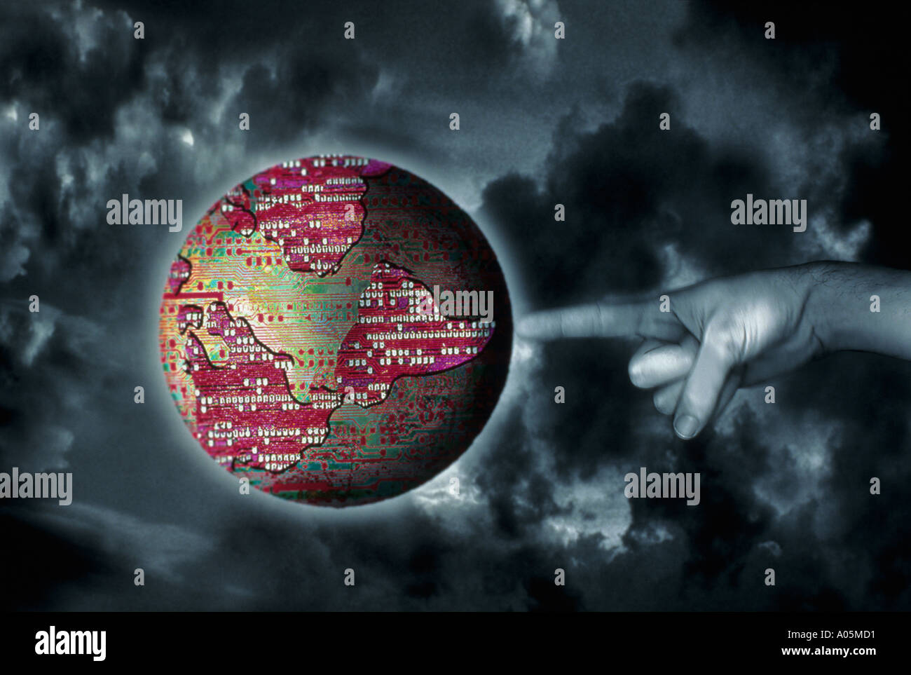 Computer generated image of a digitized world sitting on top of ...