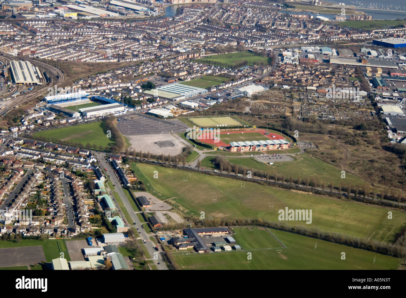 Aerial Leckwith Stadium Ninian Park Cardiff South Wales Stock Photo - Alamy