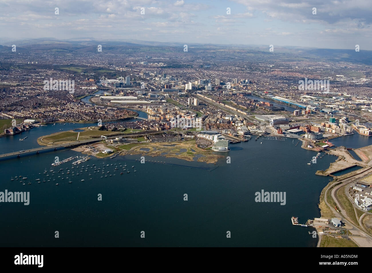 Aerial Cardiff Bay River Taff Cardiff City Centre South Wales Stock ...