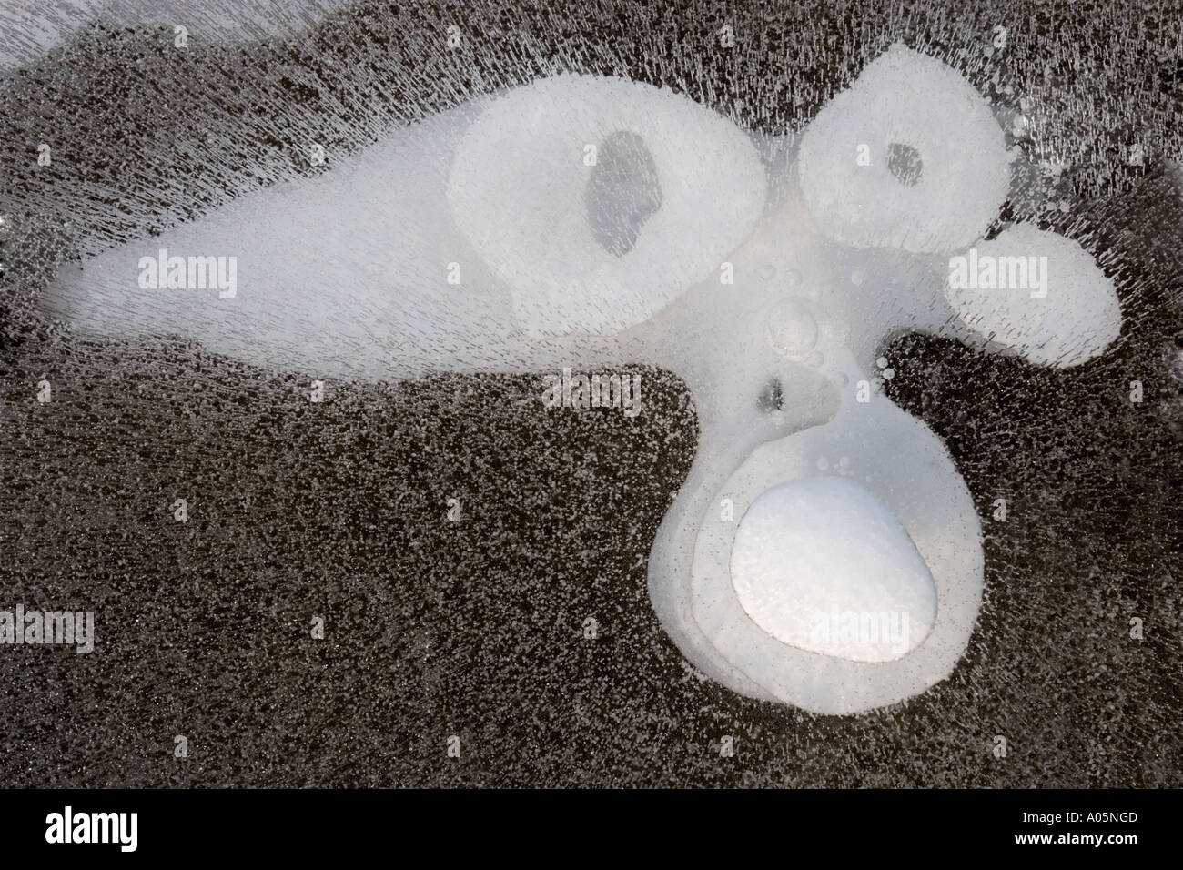 Natural phenomenon, Face formed of snow and airbubbles trapped ...