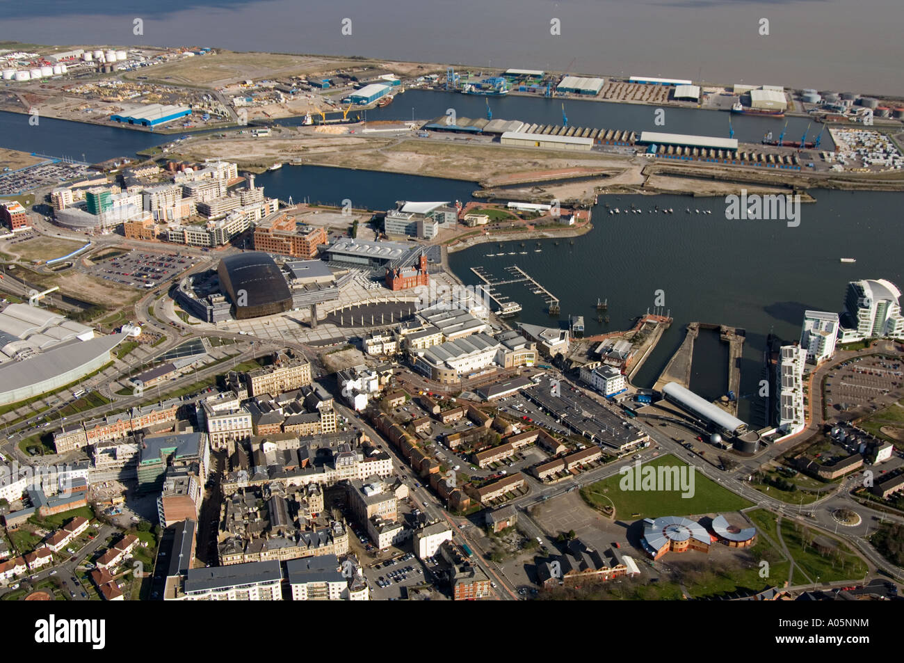 Aerial Cardiff Bay Cardiff Docks South Wales Stock Photo - Alamy