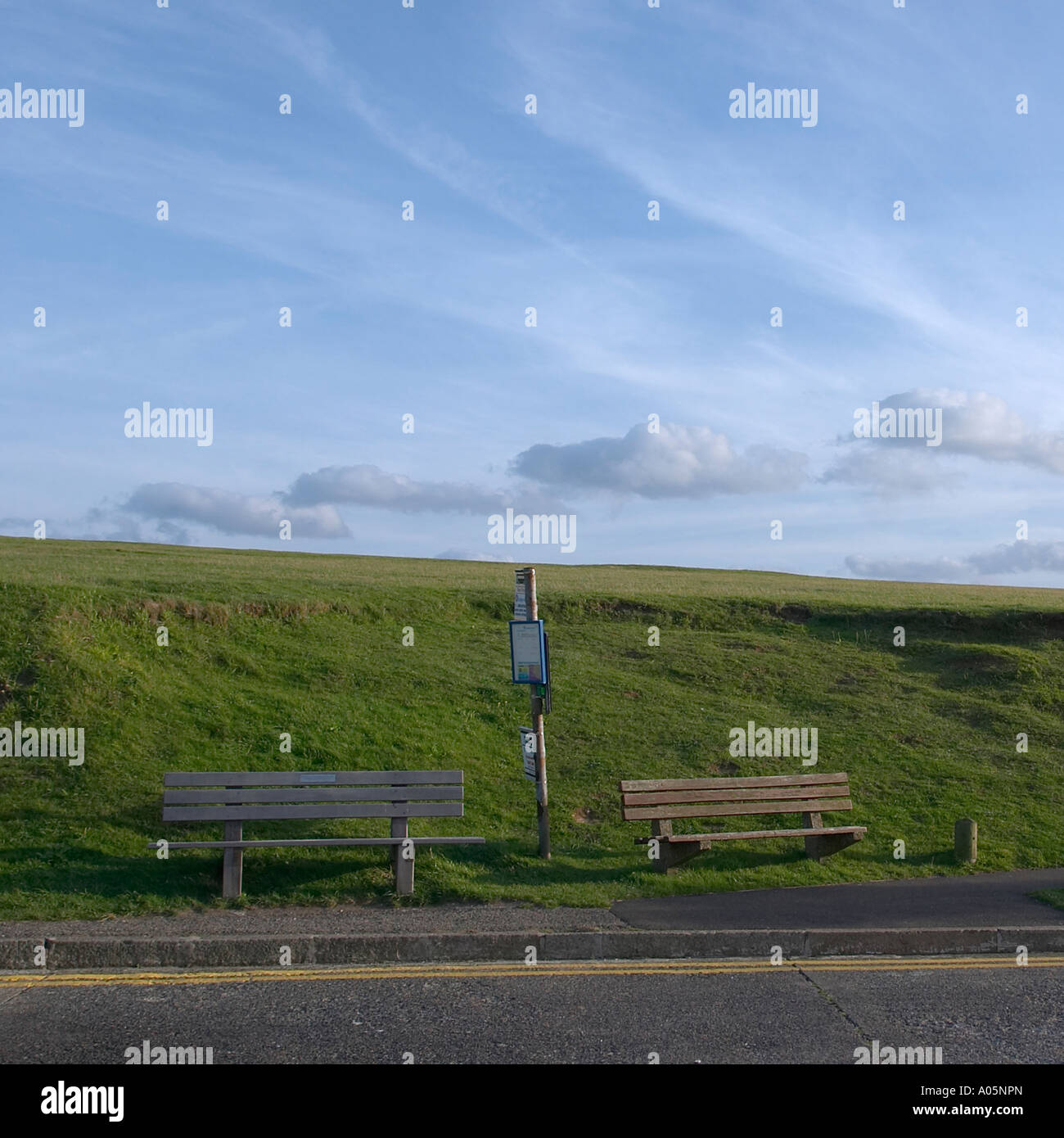 Two Benches on a Roadside Stop Stock Photo - Alamy