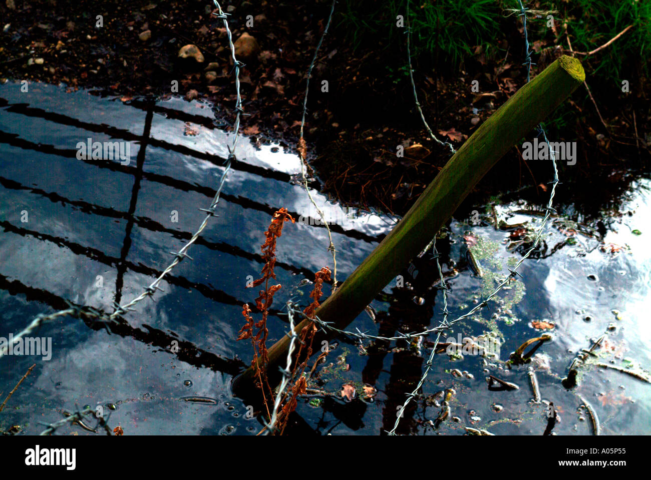 broken gate in stream Stock Photo - Alamy