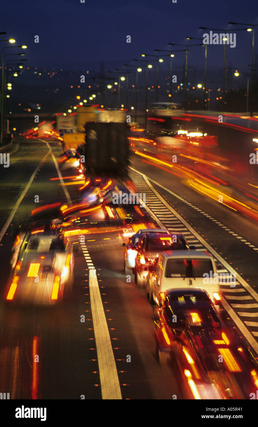 traffic jam on the m62 motorway near leeds at night uk Stock Photo - Alamy