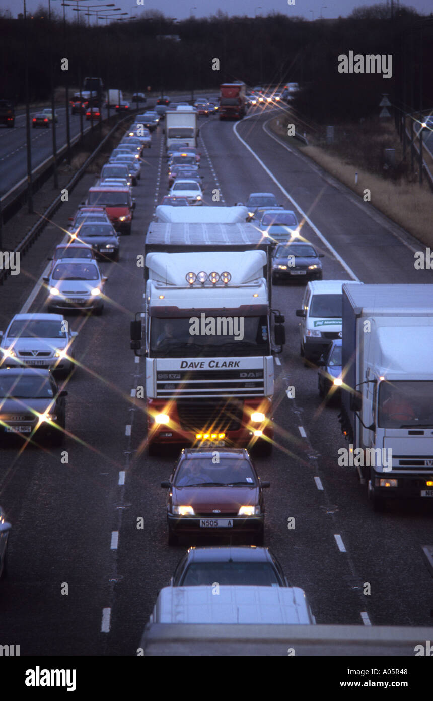traffic jam on the m62 motorway near leeds at night uk Stock Photo - Alamy