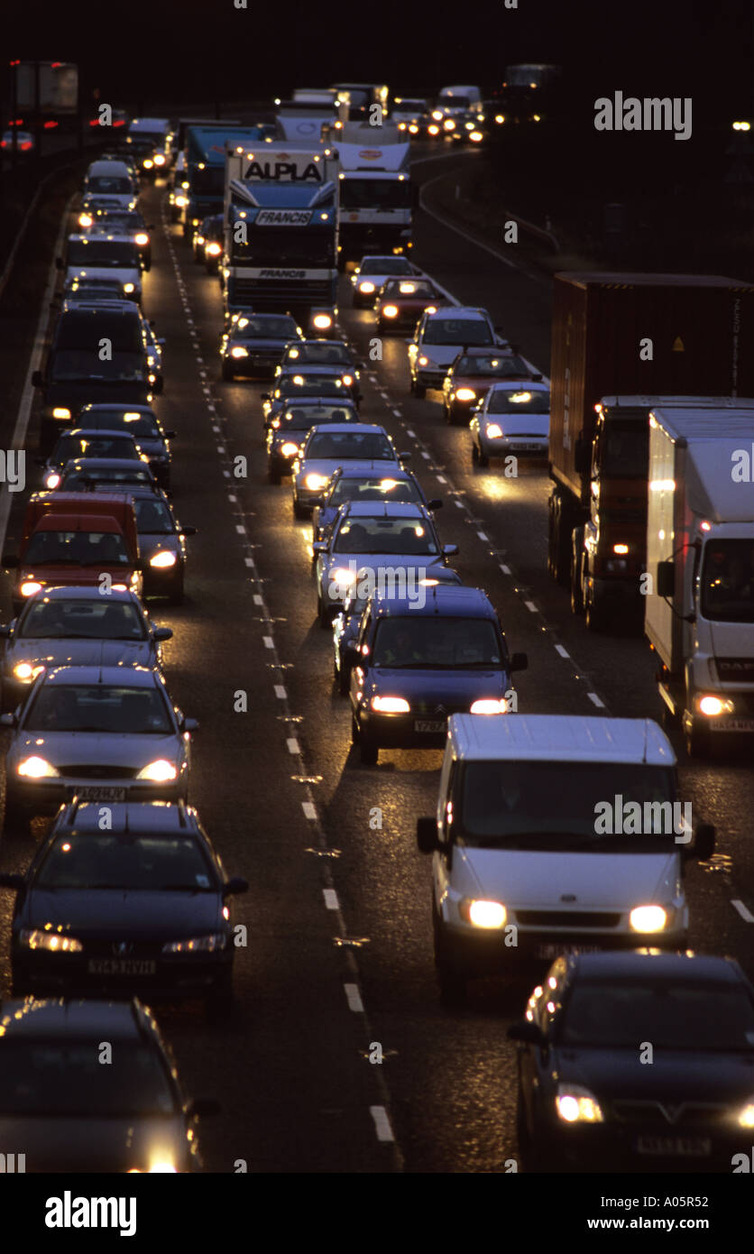 traffic jam on the m62 motorway near leeds at night uk Stock Photo - Alamy