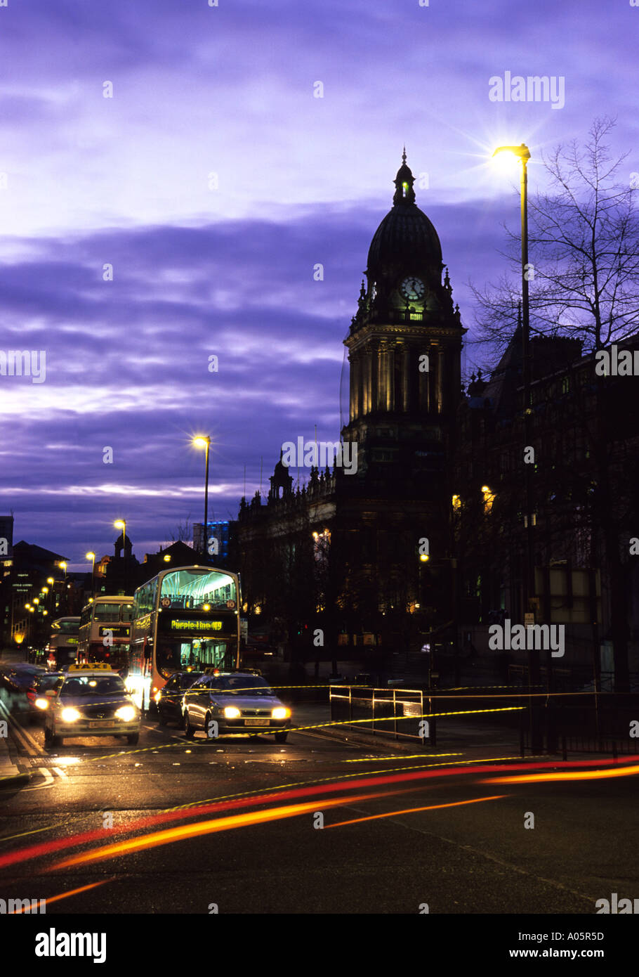 nightime traffic passing leeds town hall built in 1858 designed by ...