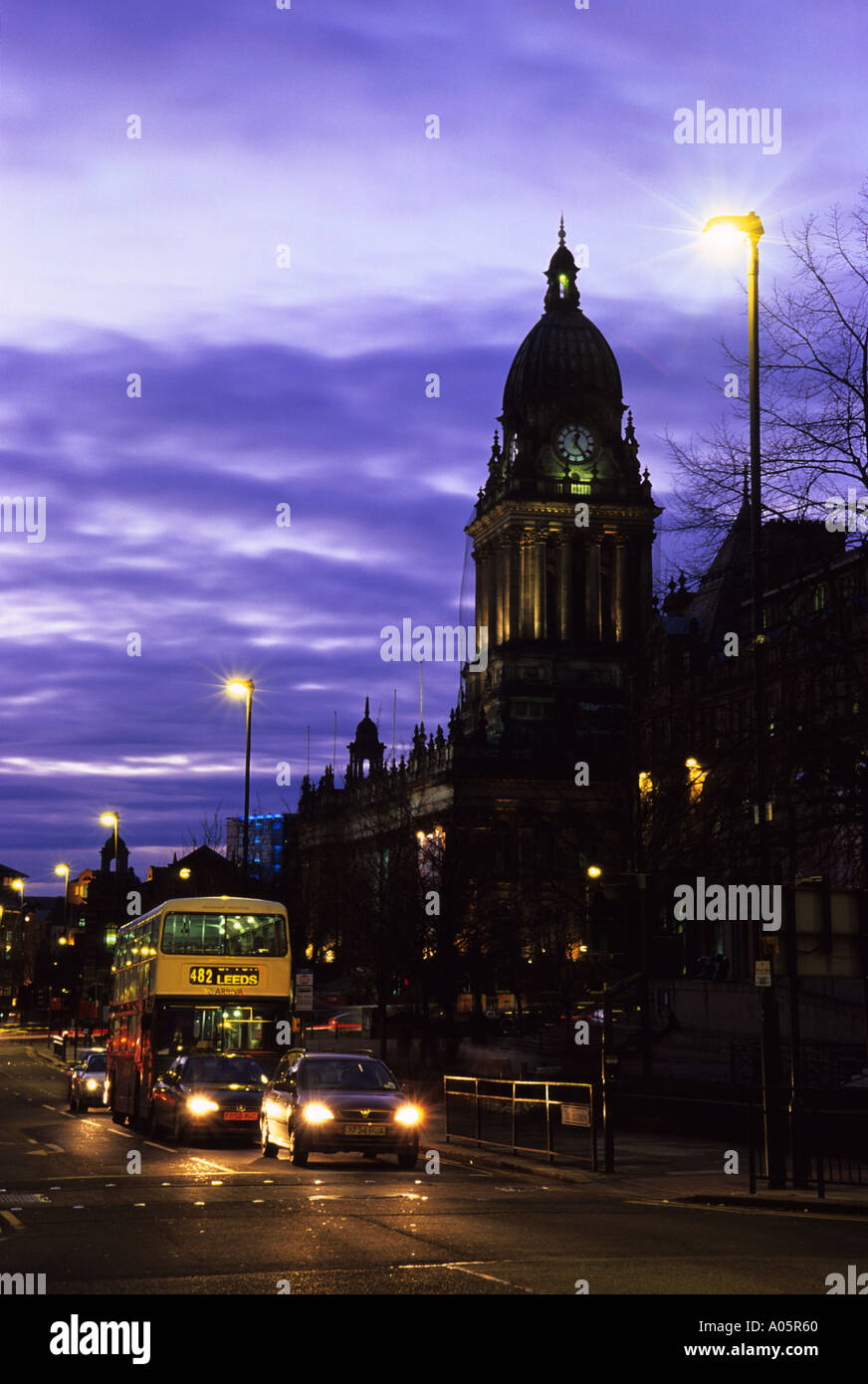 nightime traffic passing leeds town hall built in 1858 designed by ...