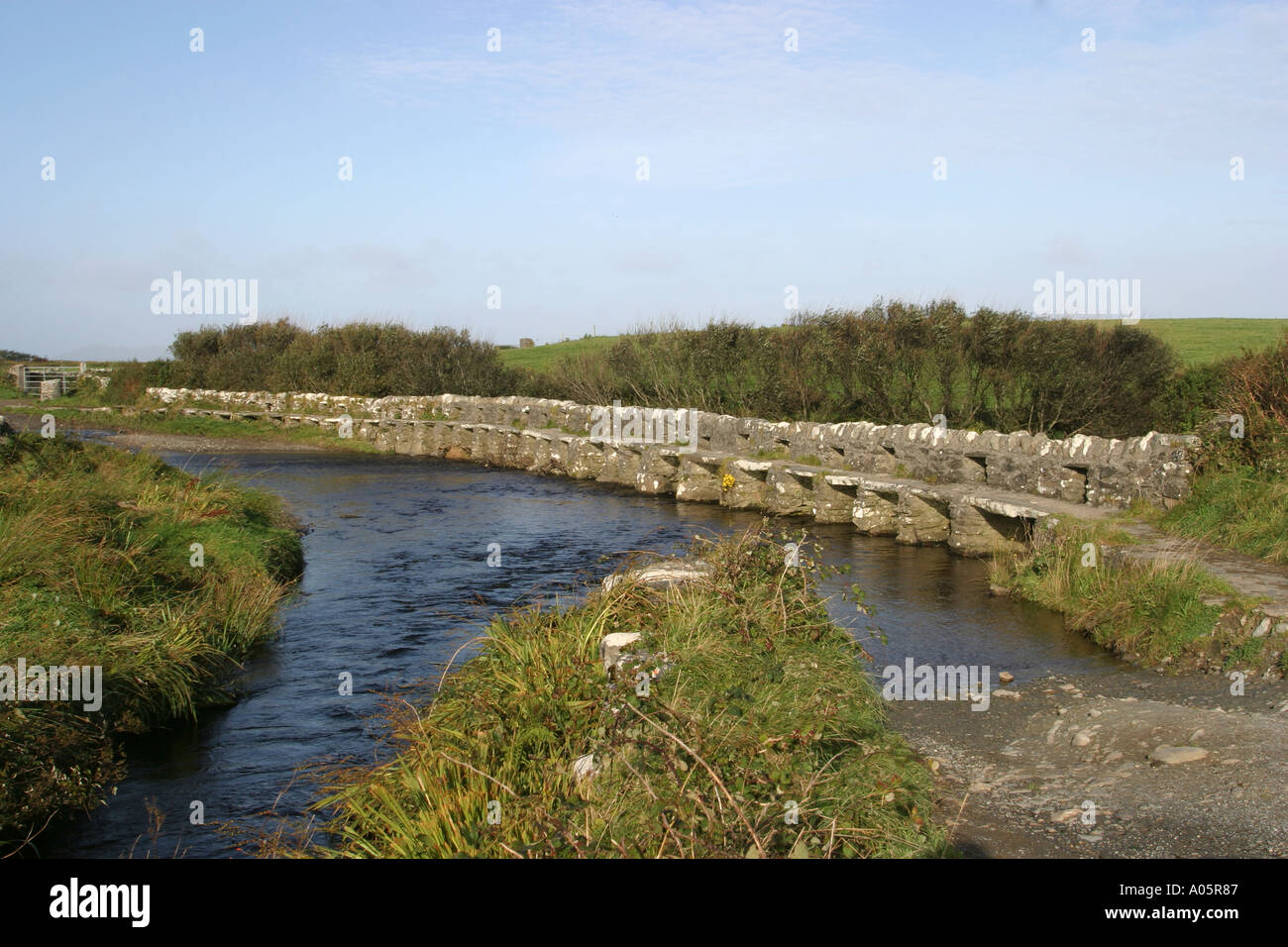 Ireland County Mayo Killeen Bunlahinch Clapper Bridge over Carrownisky ...