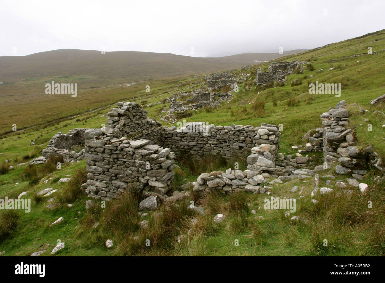 Ireland County Mayo Achill Island Slievemore deserted village derelict ...