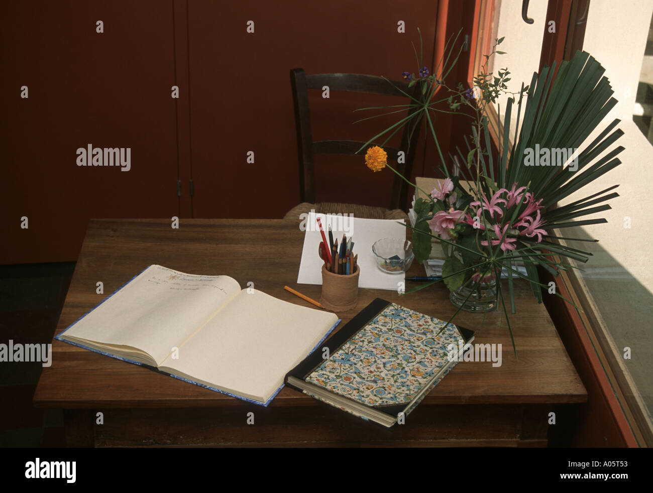 the writing desk of the writer Hermann Hesse in his house museum in ...