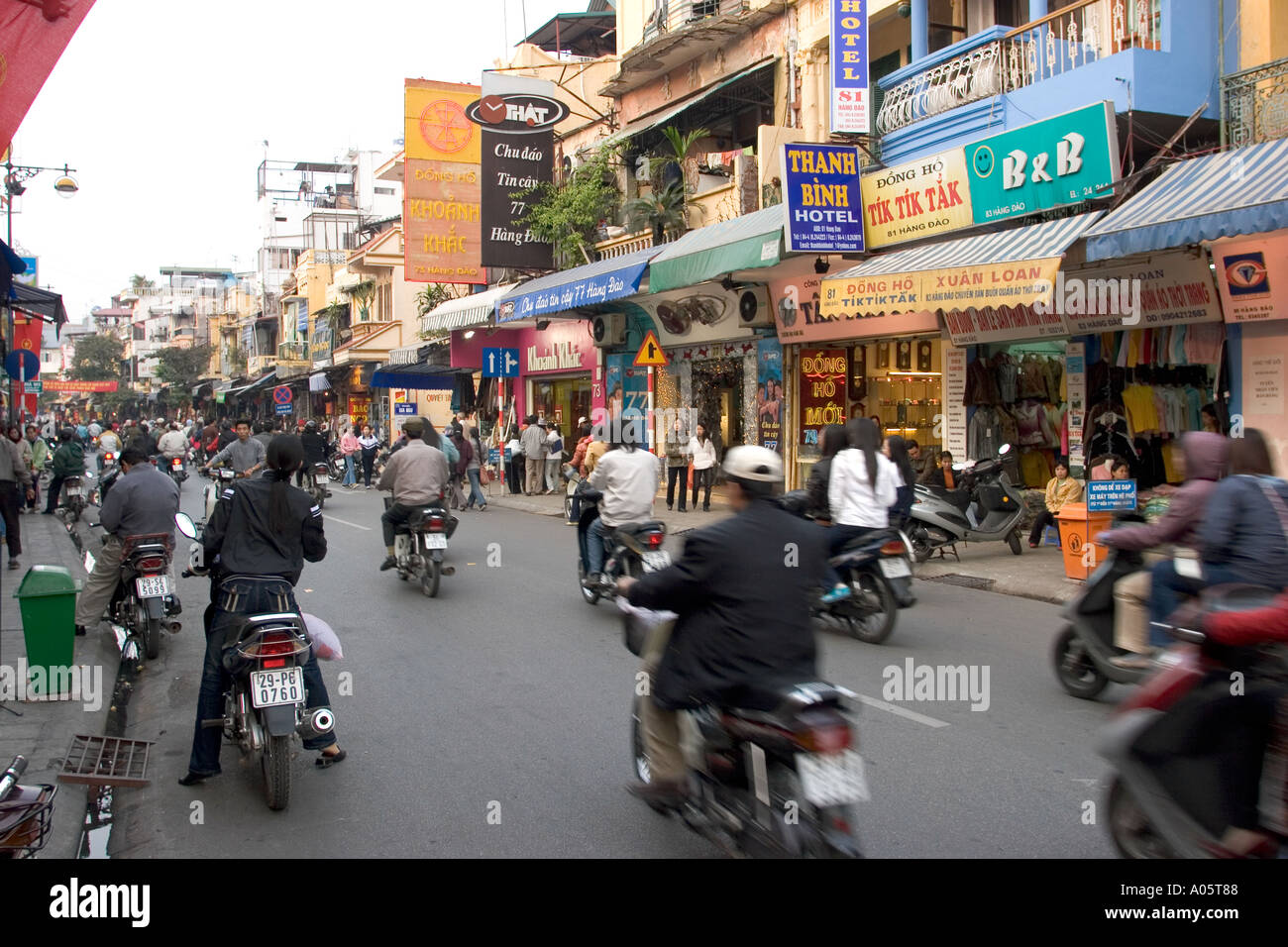 Asia Vietnam Hanoi Old Quarter transport motorcycle traffic in Hang Dao ...