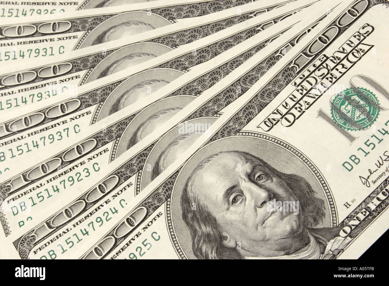 Money USA American Currency hundred dollar bills fanned out Stock Photo ...