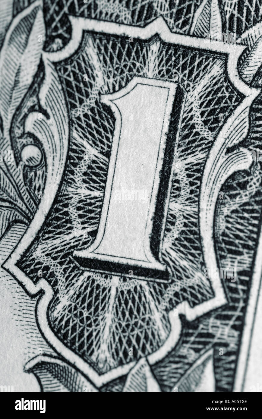 Abstract of a US One Dollar Note Showing the Number 1 Stock Photo - Alamy