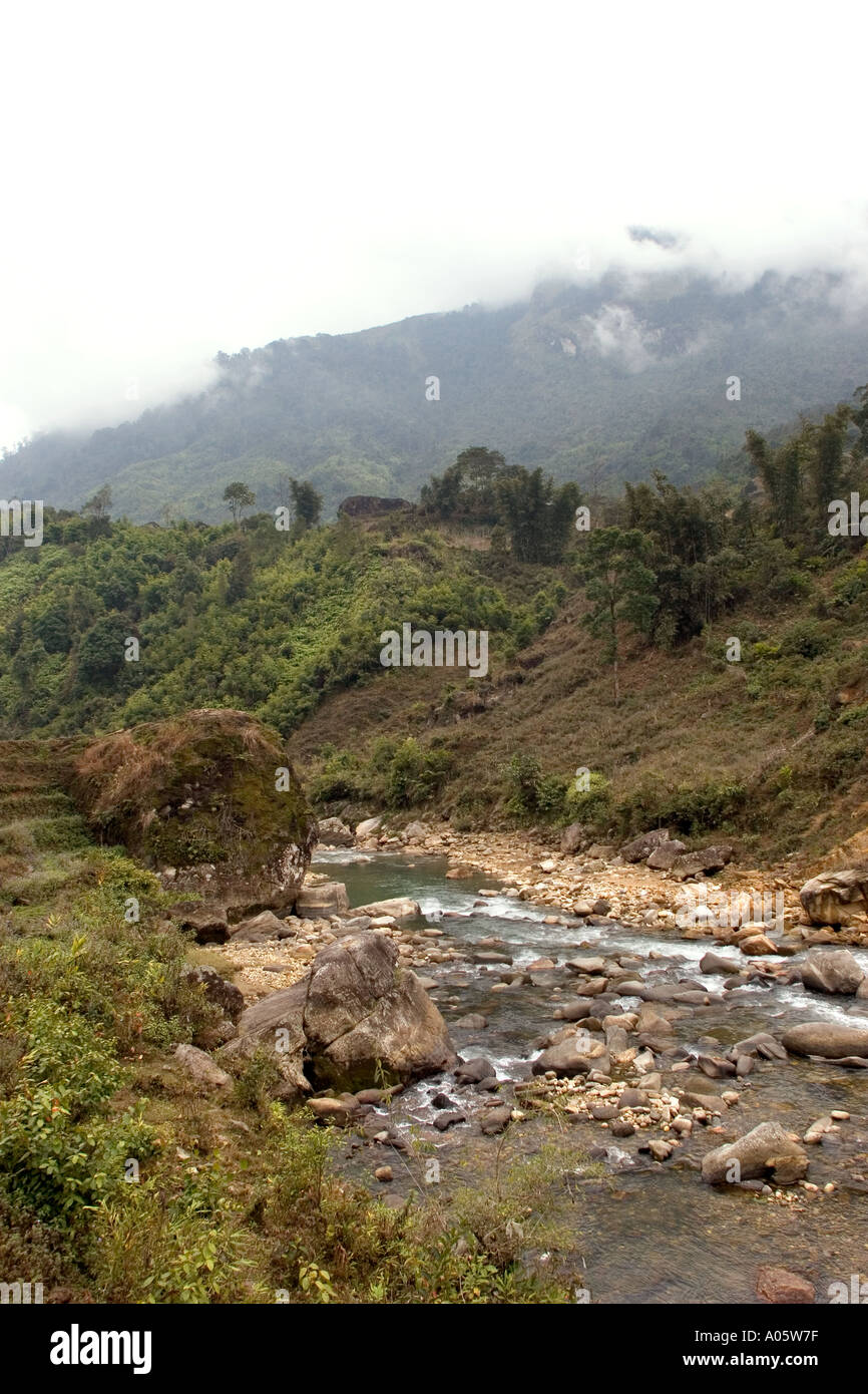 northwest Vietnam Sapa Hill tribal area Su Pan Golden Stream river ...