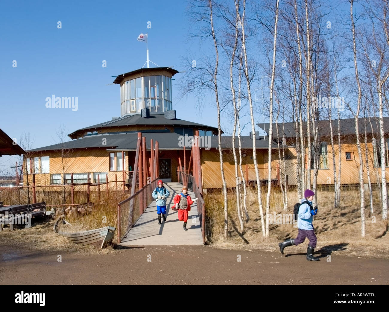 Children running out from the Liminka Bay Nature Centre ( Limingan ...