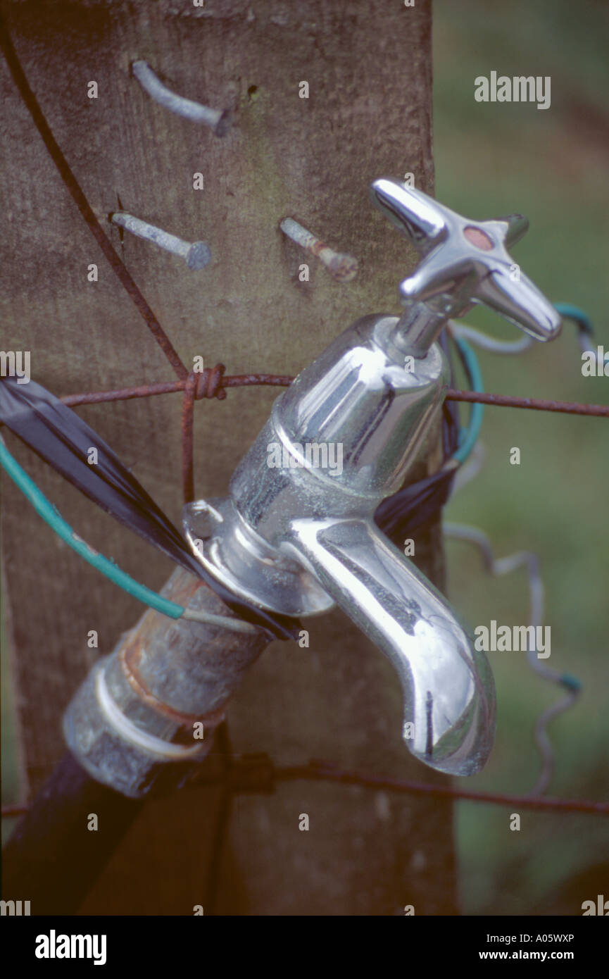 Field water supply with tap to grazing land, Peak District, England, UK ...