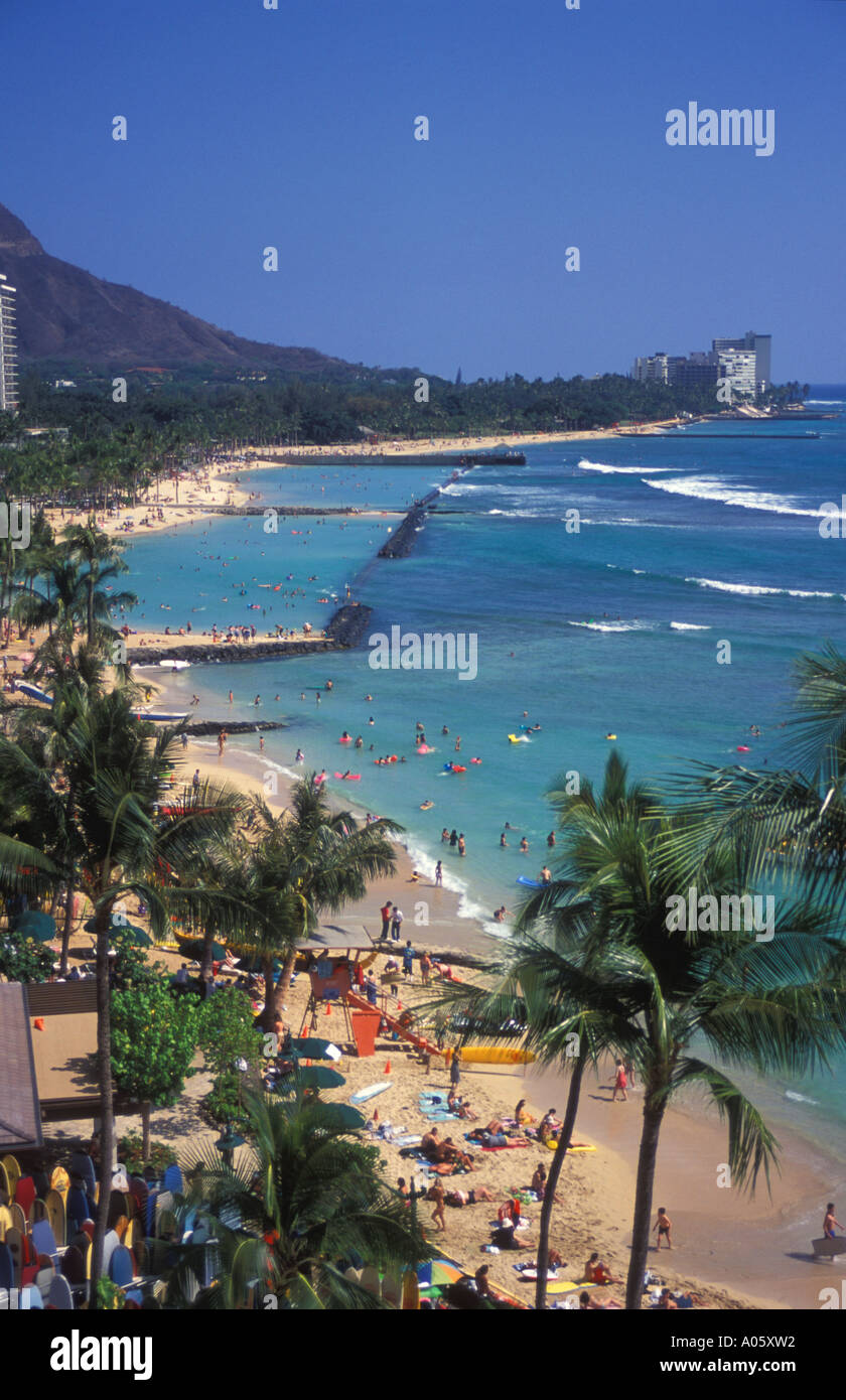Waikiki Beach Oahu Hawaii People swimming boating etc United States of ...