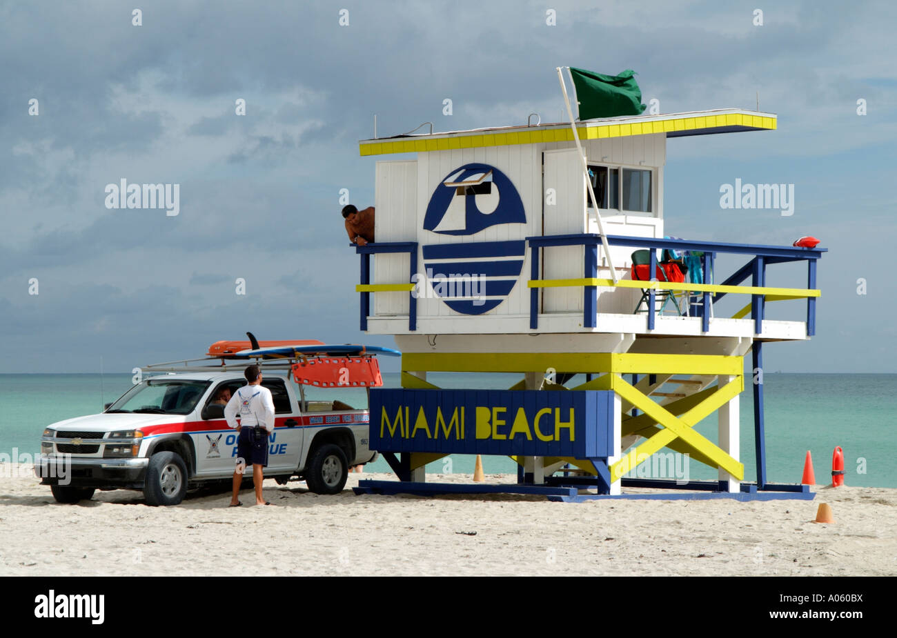 Ocean rescue vehicle and Lifeguard station Miami beach Florida USA ...