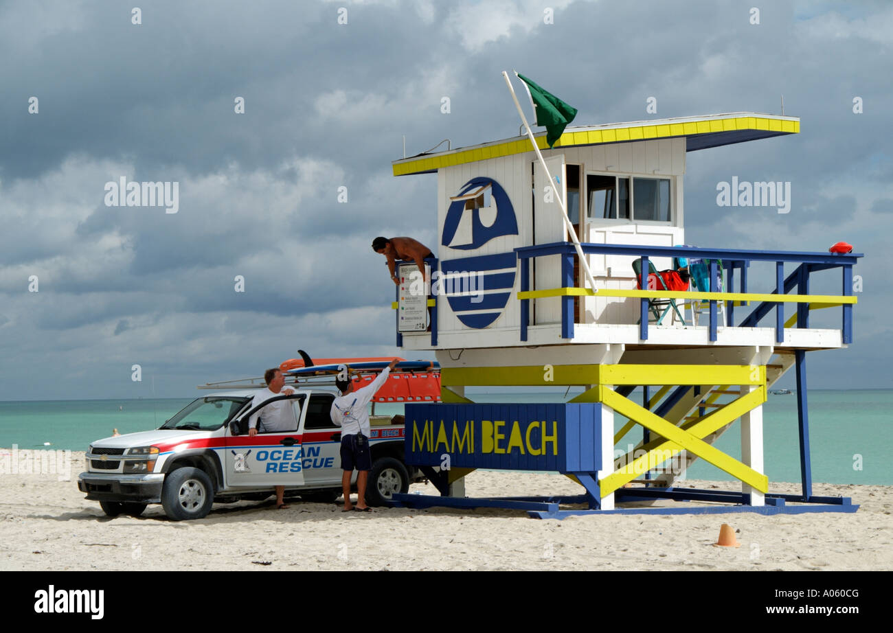 Ocean rescue vehicle and Lifeguard station Miami beach Florida USA ...