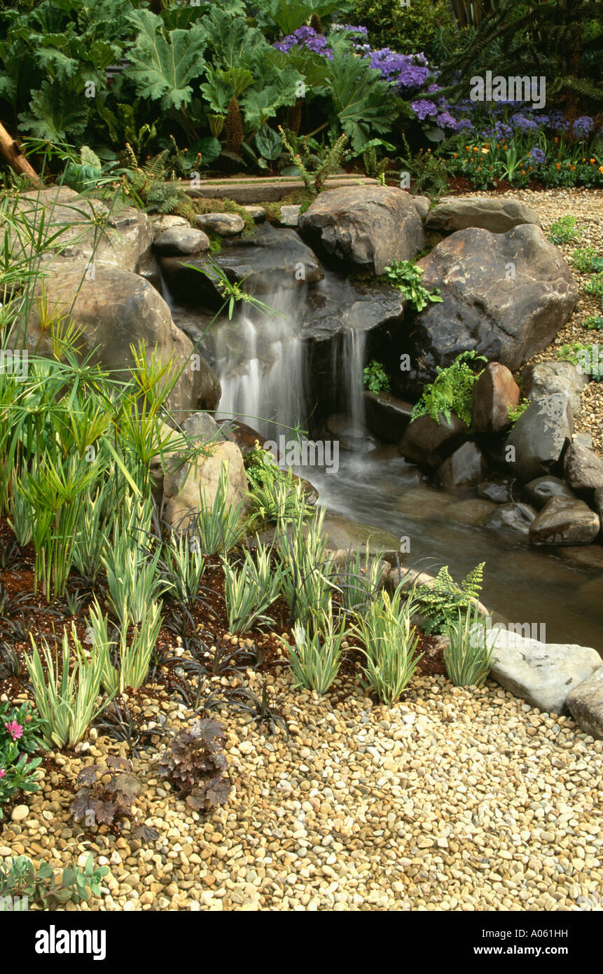 Rockery garden with waterfall Stock Photo - Alamy