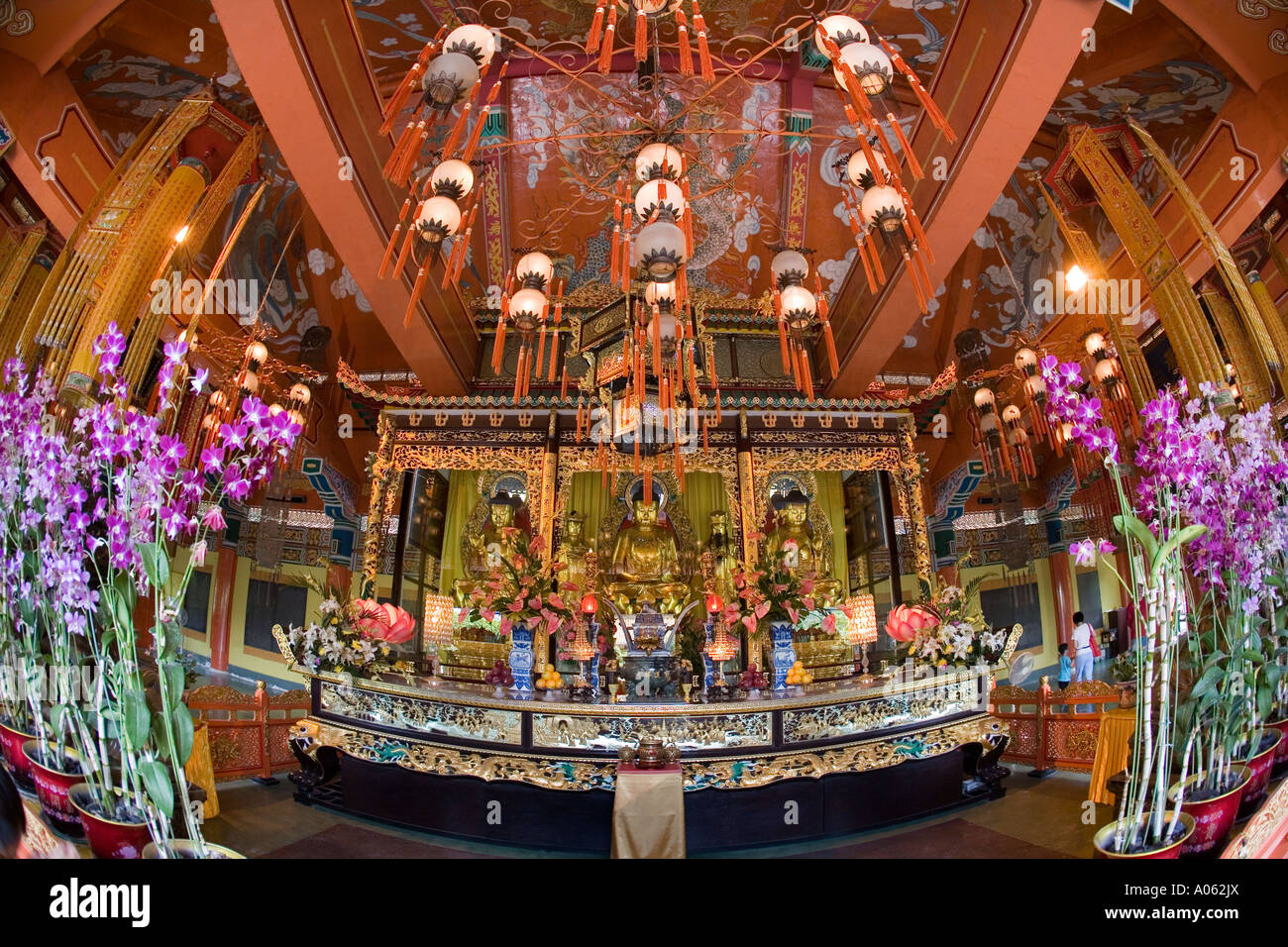 Interior of the Po Lin Monastery on the island of Lantau in Hong Kong ...