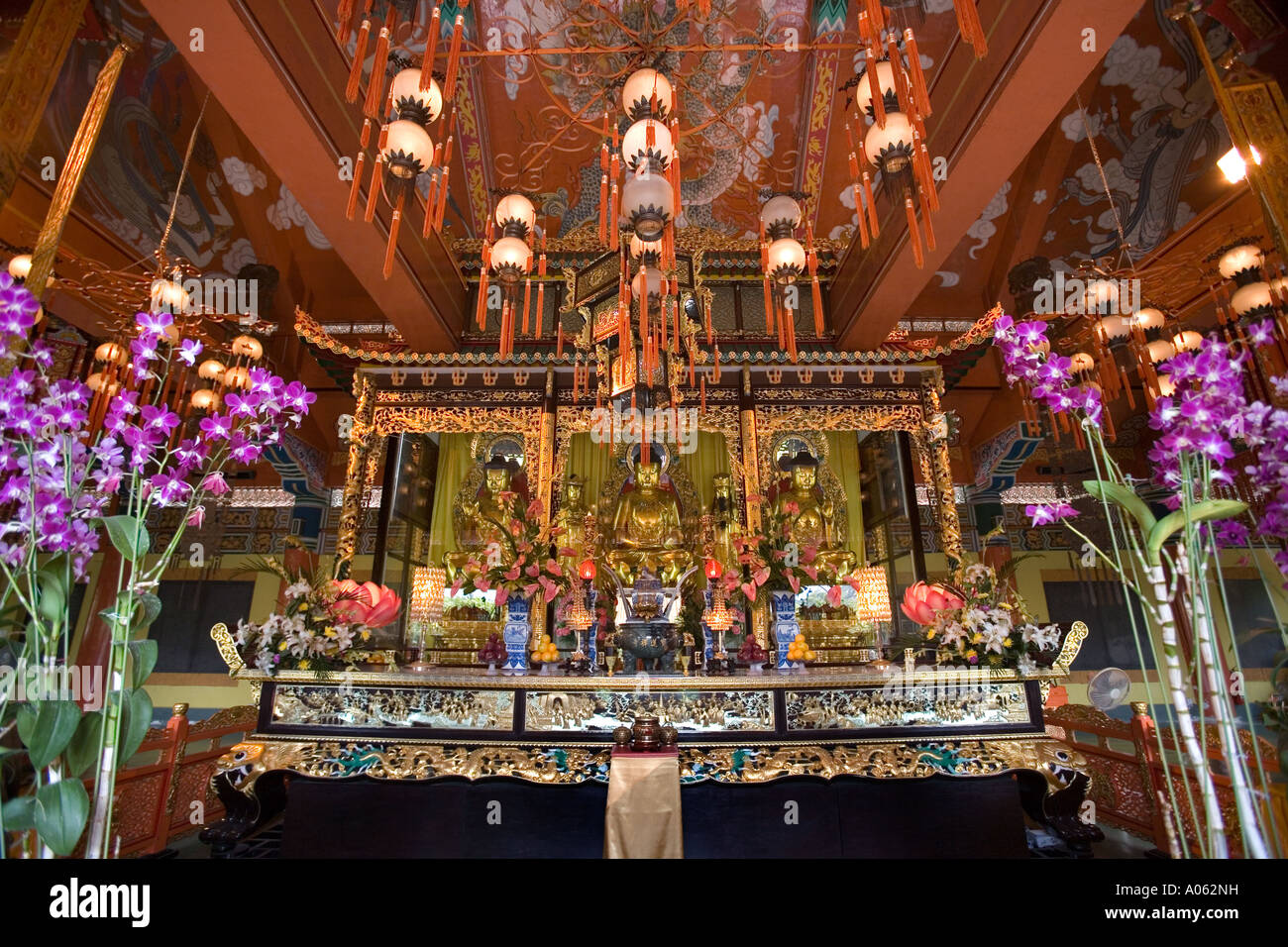 Interior of the Po Lin Monastery on the island of Lantau in Hong Kong ...