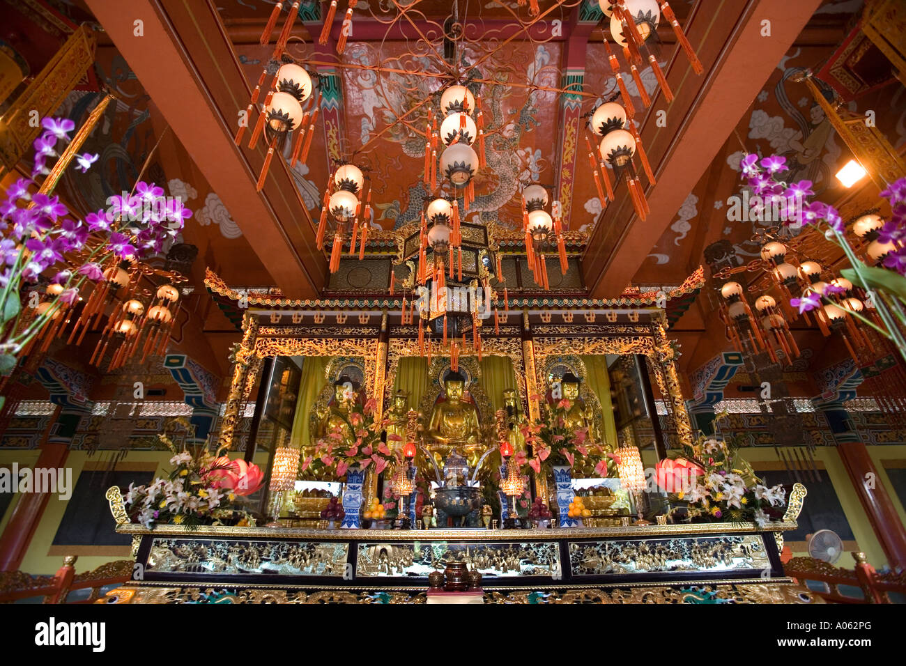 Interior of the Po Lin Monastery on the island of Lantau in Hong Kong ...