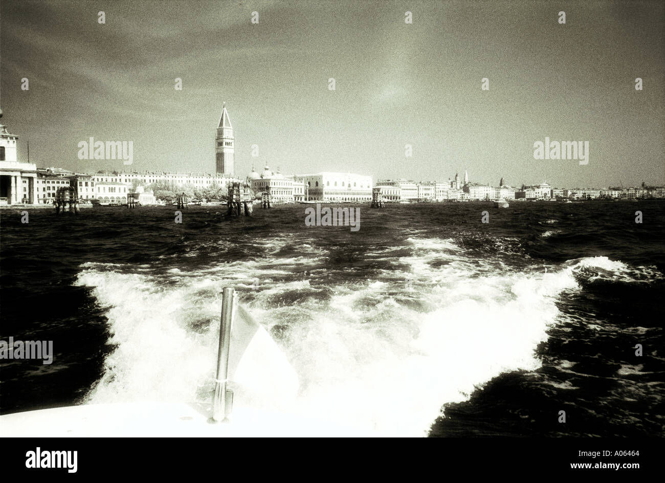 Italy Venice view from ship on waterfront black and white infrared ...