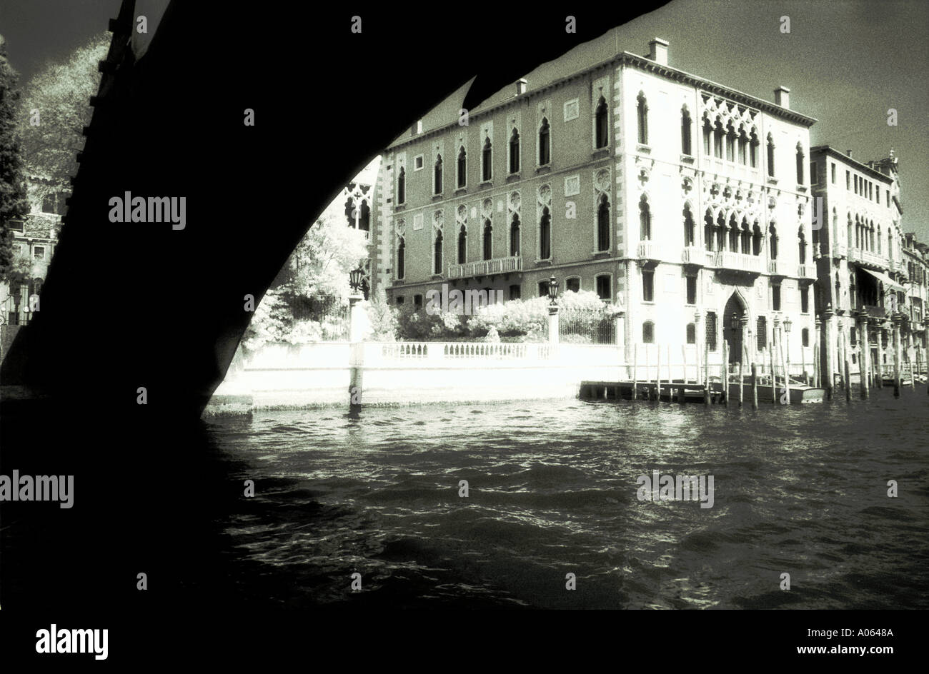 Italy Venice Canale Grande Palazzo Franchetti black and white infrared ...