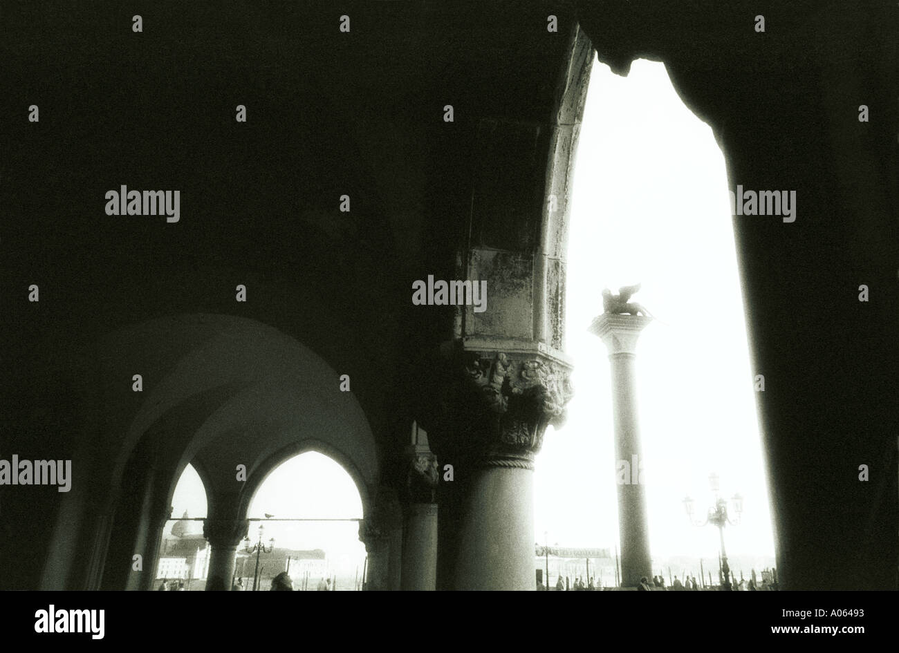 Italy Venice Dukes Palace lion black and white infrared Stock Photo - Alamy