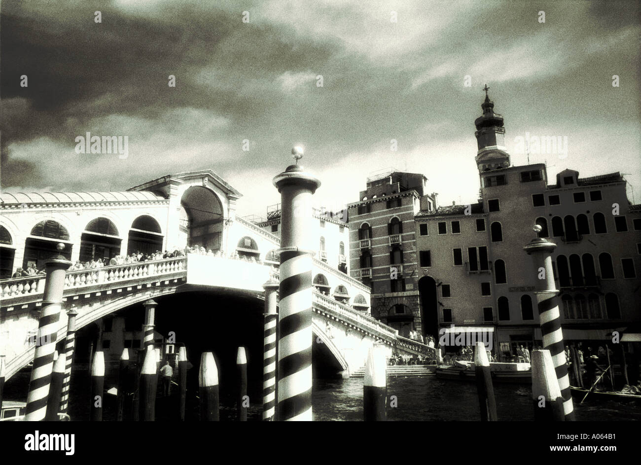Italy Venice Rialto Bridge black and white infrared Stock Photo - Alamy