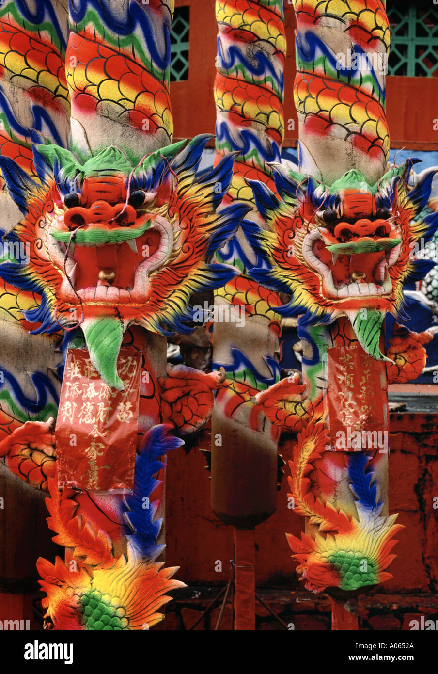 Colorful giant incense sticks at Chinese temple Kuching Sarawak Borneo ...