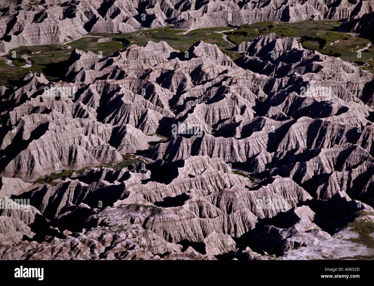 Aerial view of eroded formations Badlands National Park South Dakota ...