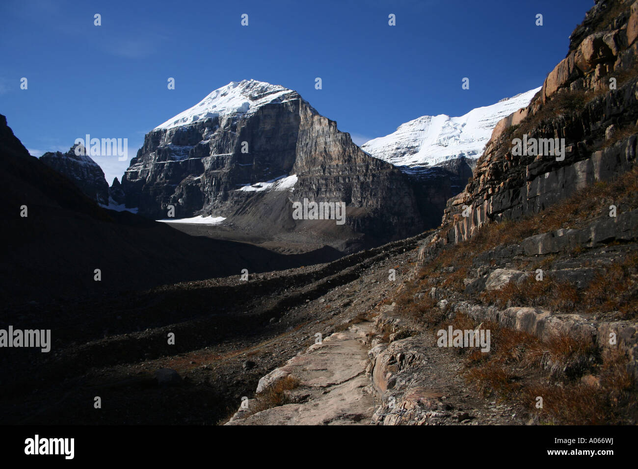 walking path towards Mount Victoria and Mount Lefroy Canadian Rockies ...