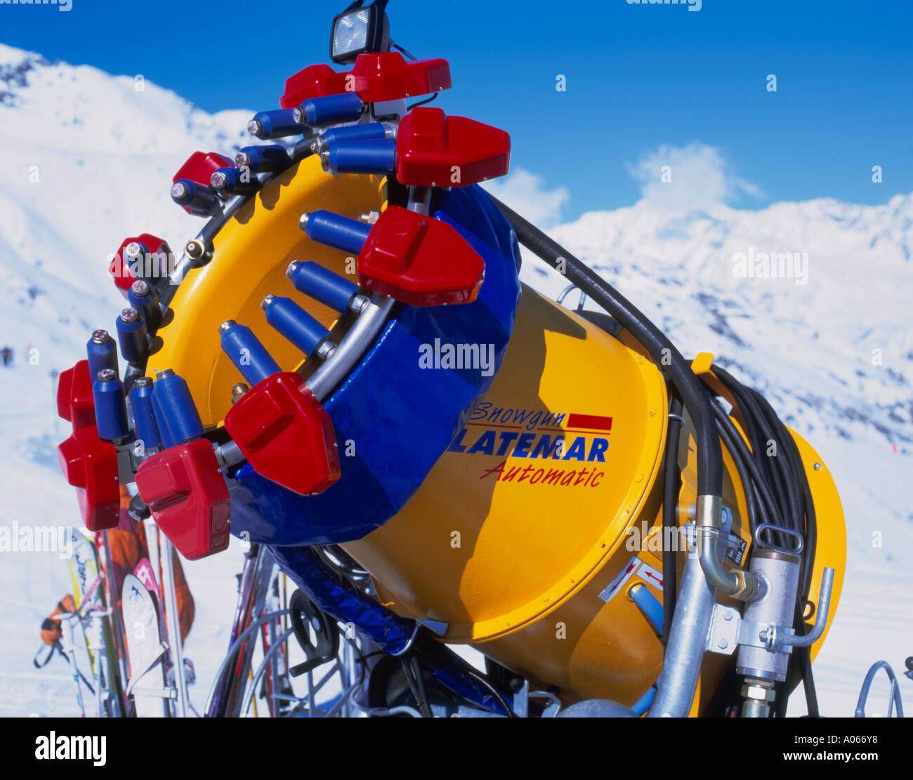 Snow cannon used to produce snow artifically Stock Photo - Alamy