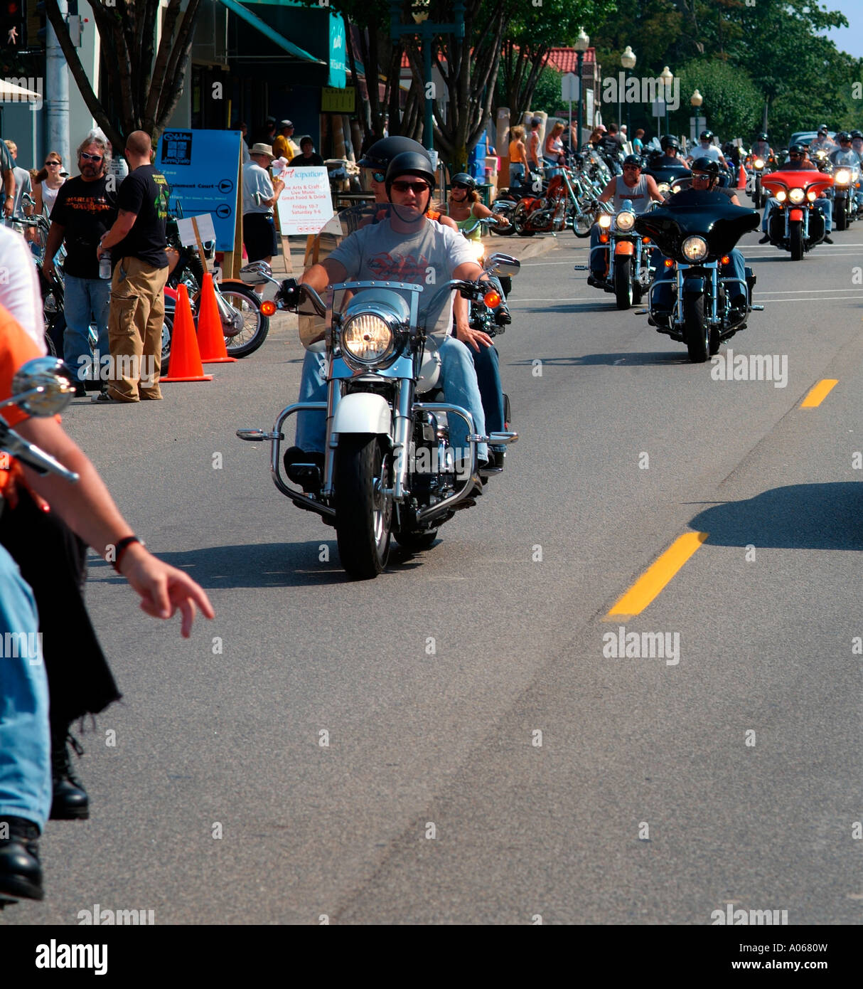 Motorcycles ride to Chelsea, Michigan's "Motorcycle Days Stock Photo ...