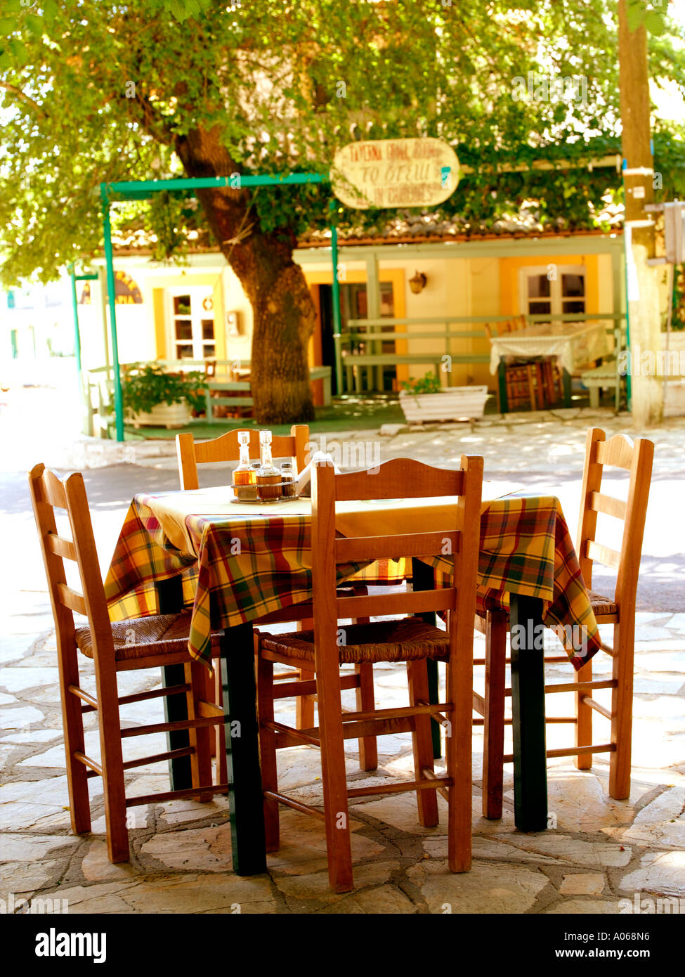 Corfu Island, Greek Taverna Table Stock Photo - Alamy